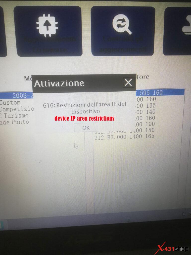 Launch X-prog3 PC Adapter Error 616 Device IP Area Restrictions?